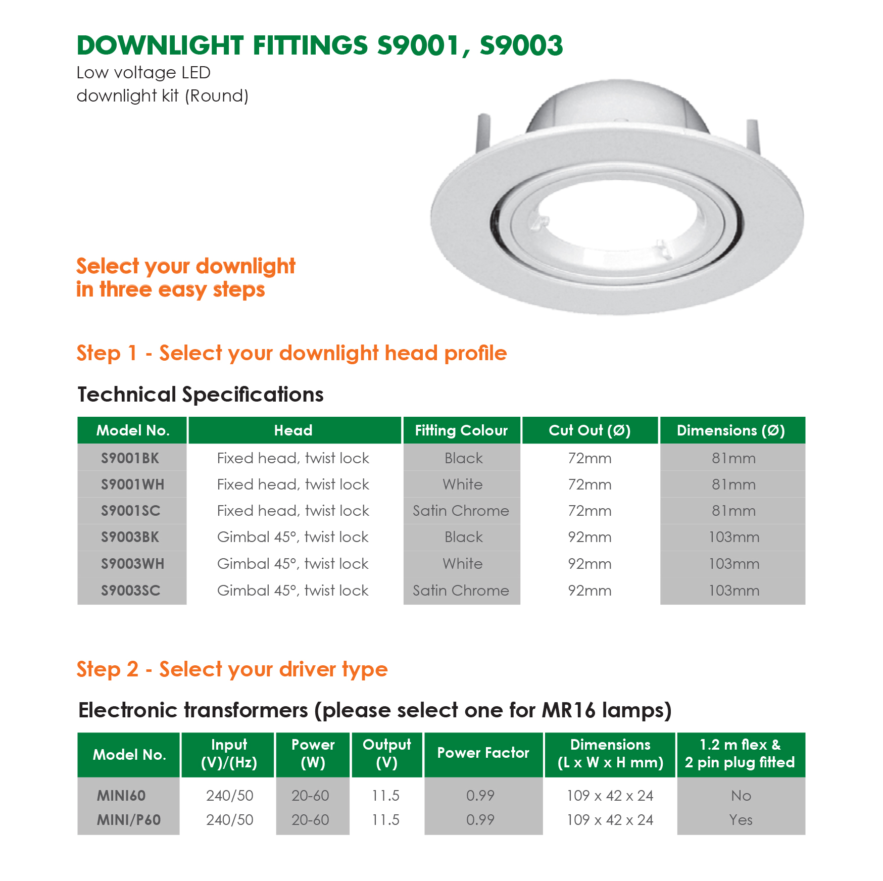 SELV LED DOWNLIGHT KITS - SAL